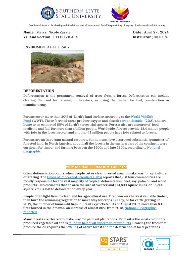 Benlac Environmental Literacy | PDF | Deforestation | Forests