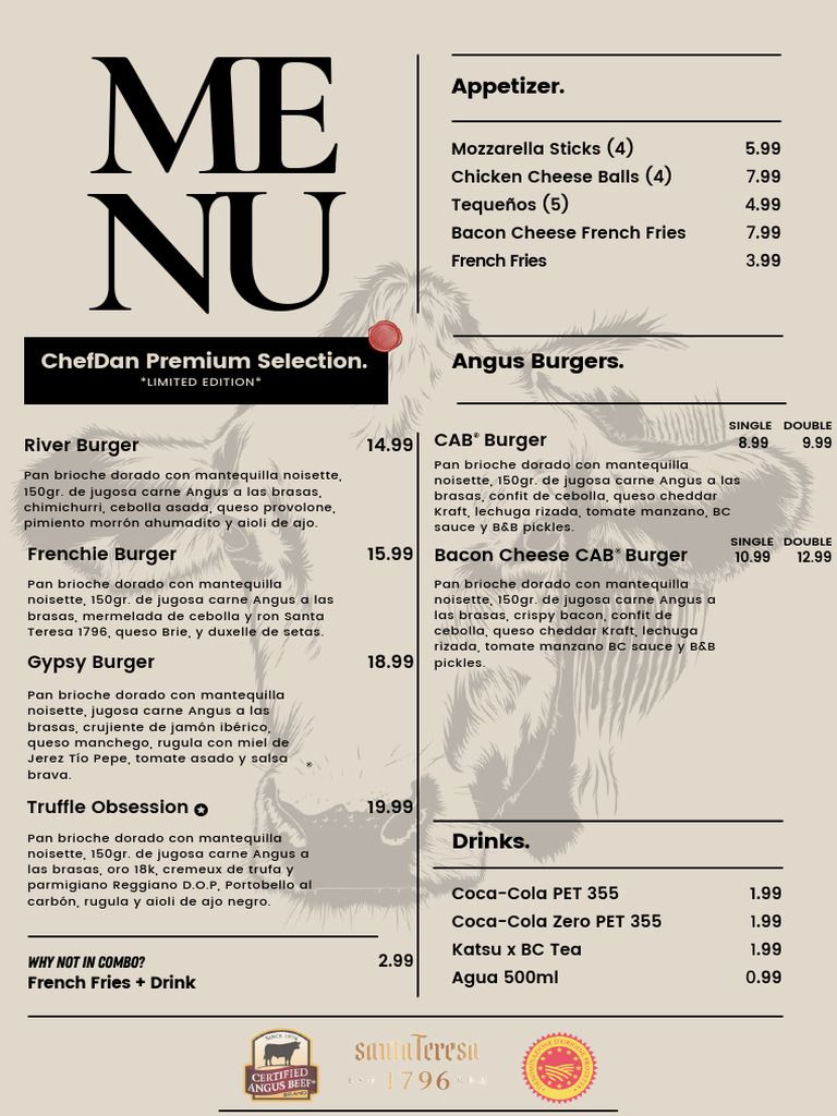 Menú Gourmet de Hamburguesas Angus | PDF | Cocina occidental | Alimentos