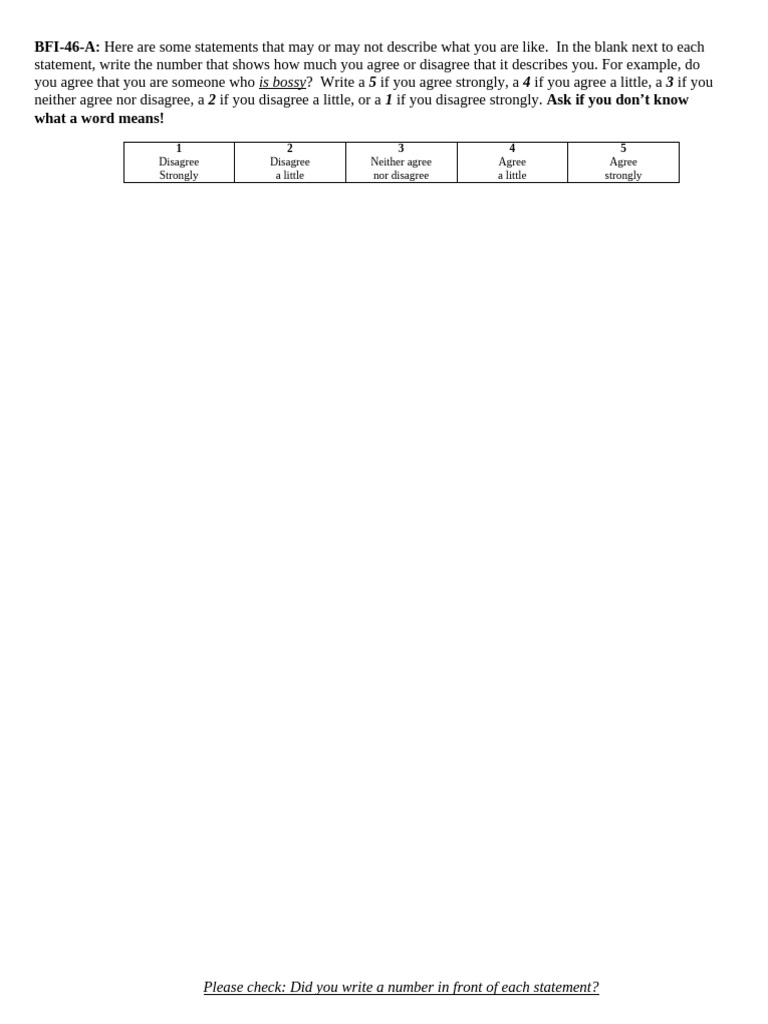 Measure - BFI-46A | PDF | Human Development | Psychological Theories