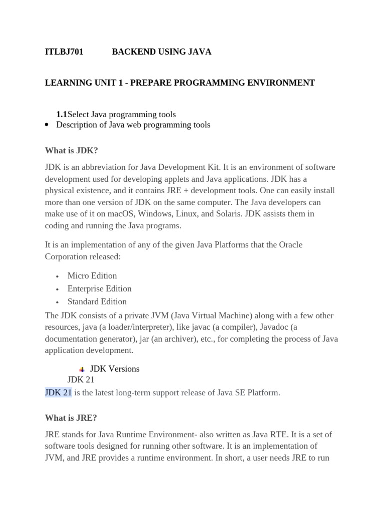 Itlbj701 Backend Using Java | PDF | Java Virtual Machine | Java (Programming Language)