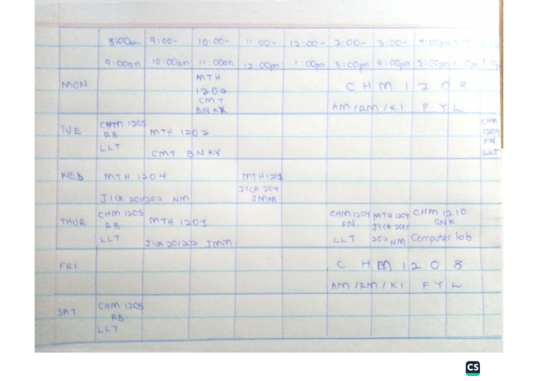 PHYSICAL TIMETABLE FOR SEMESTER | PDF