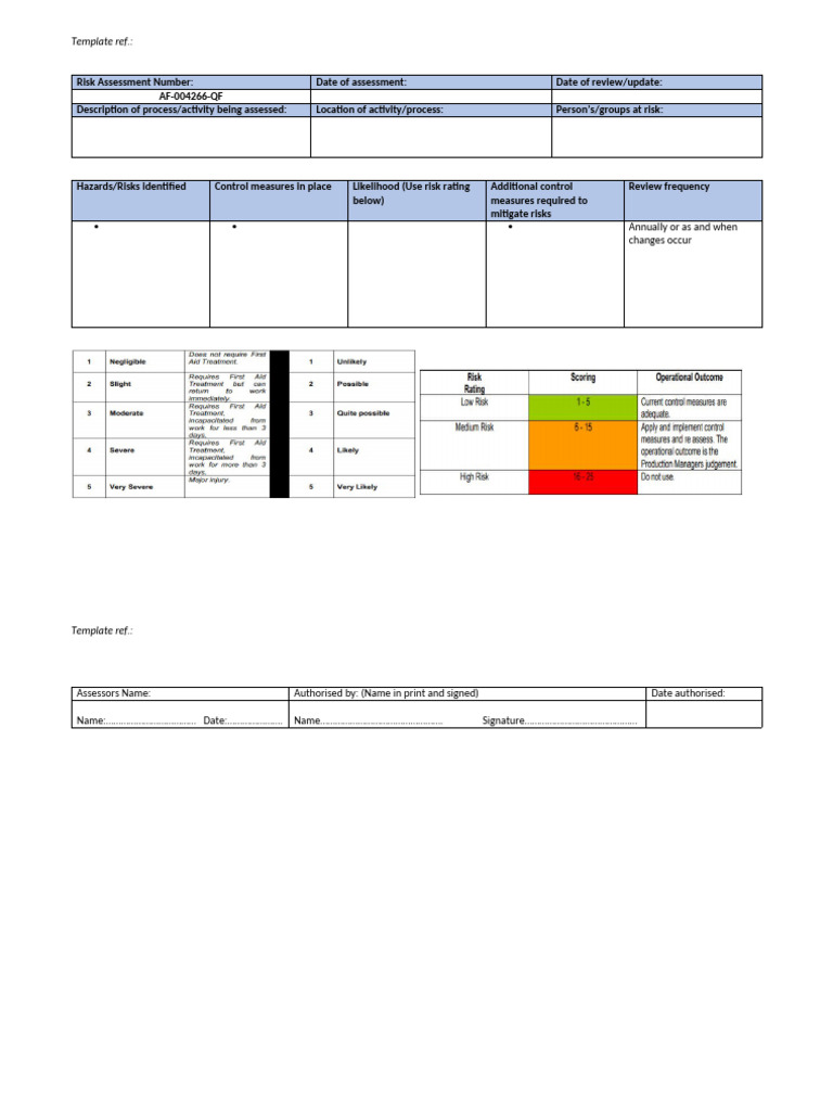 Internal Risk Assessment Template | PDF