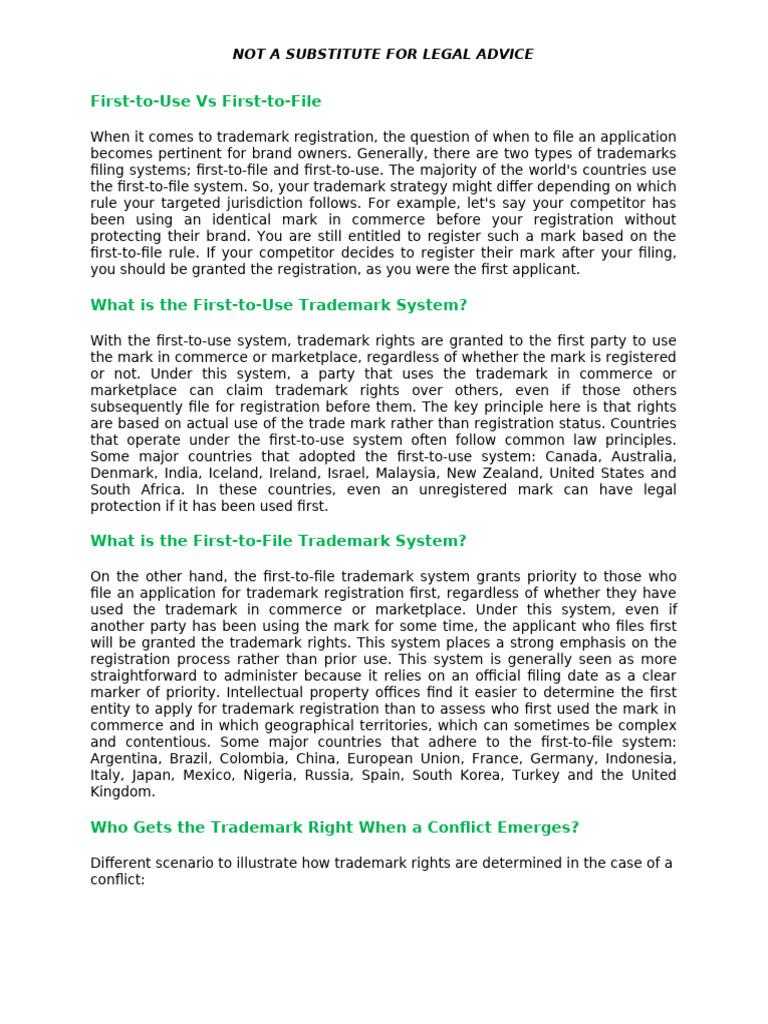 First to file system | PDF | Trademark | Justice