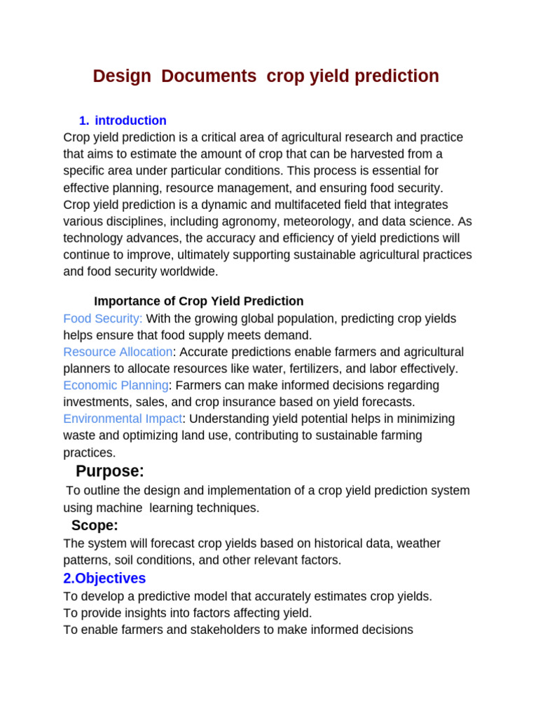 Design Documents Crop Yield Prediction | PDF | Agriculture | Sustainable Agriculture