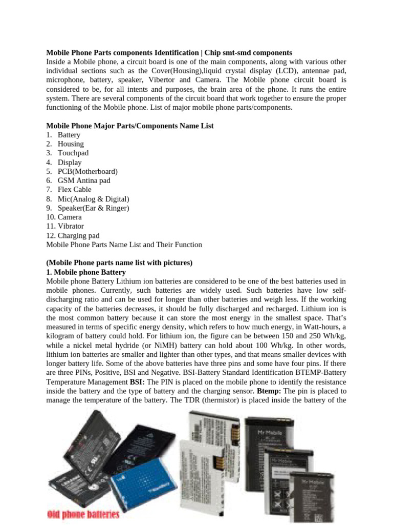 Mobile Phone Parts Components Identification | PDF | Inductor | Microphone