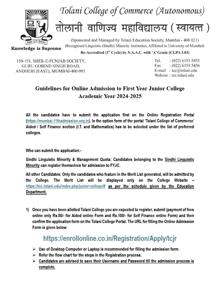 FYJC Online Admission Guidelines 2024-25 | PDF