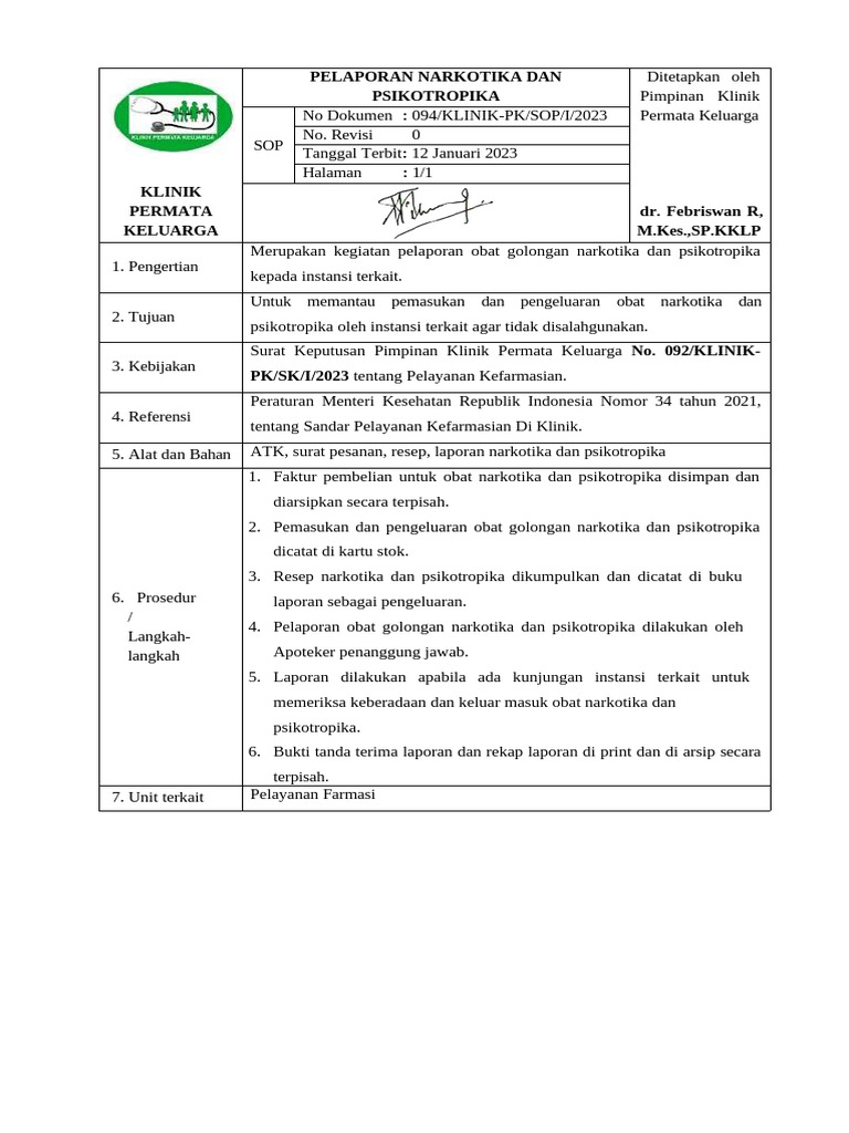 Ep. 8 - SOP Pelaporan Narkotika Dan Psikotropika | PDF