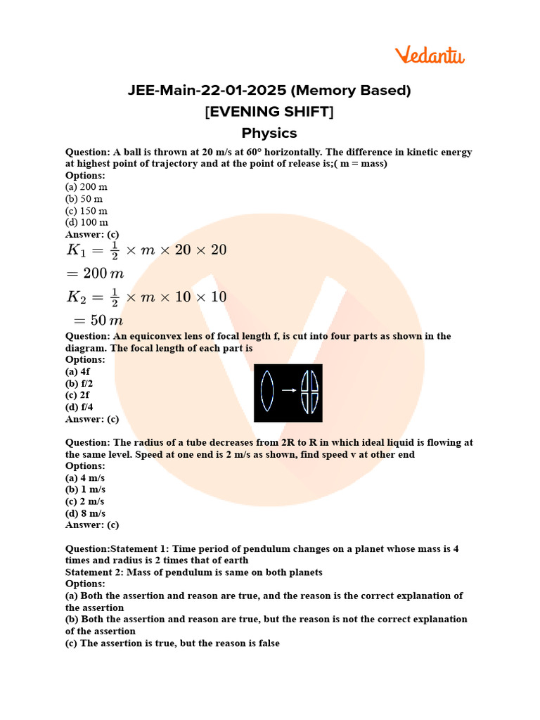 Jee Main 2025 Shift 2 Paper Analysis January 22 For Physics Pdf Pdf