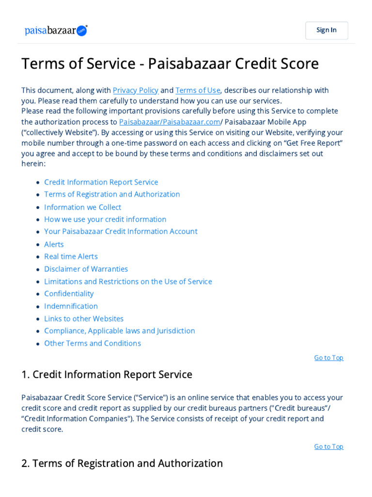 Paisabazaar Credit Score Terms | PDF