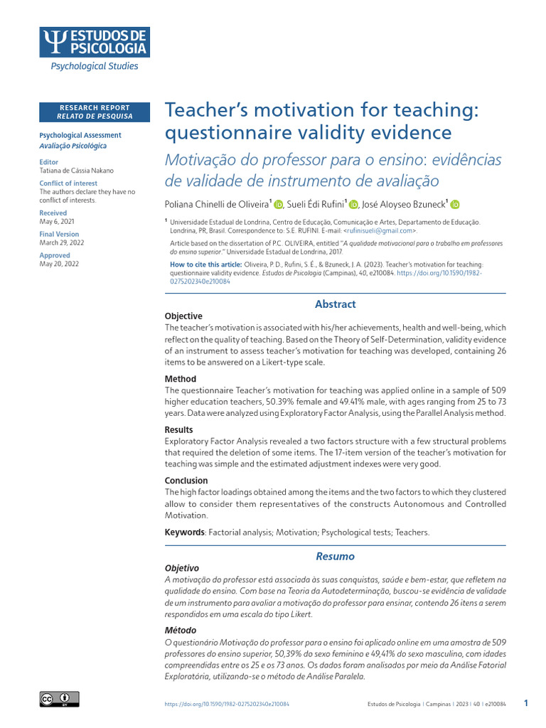 Teacher Motivation Questionnaire Validity | PDF | Factor Analysis ...