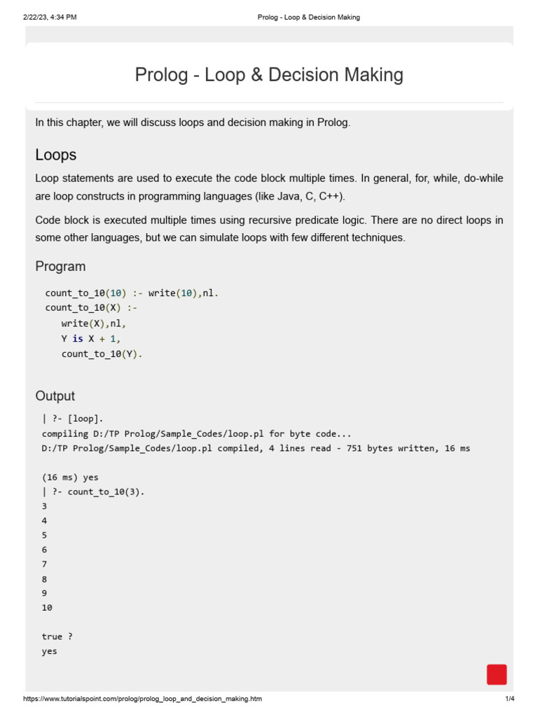 Prolog - Loop & Decision Making | PDF | Control Flow | Theoretical Computer Science