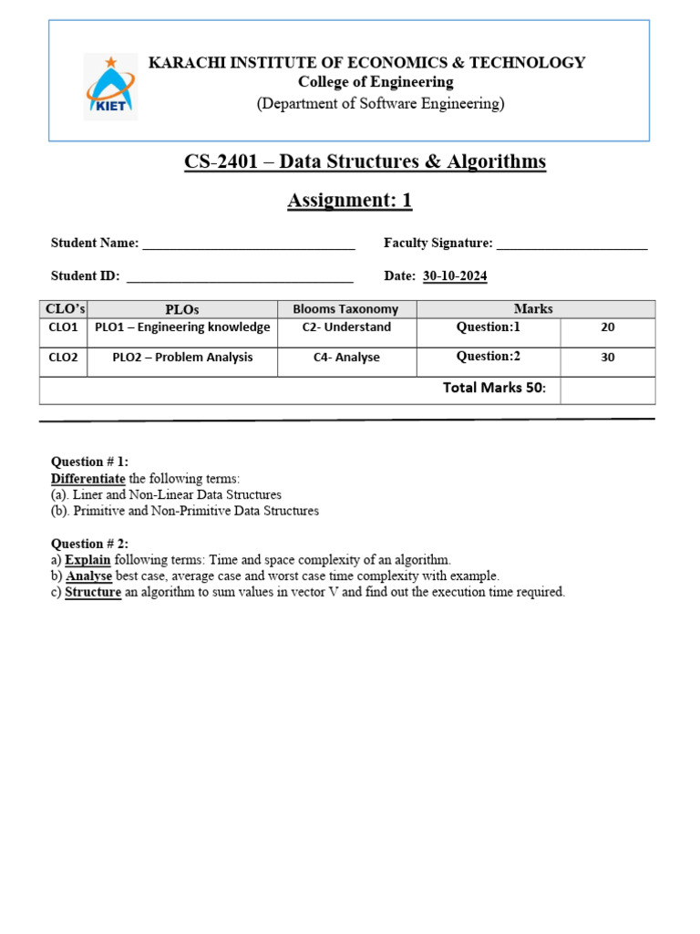Assignment 1 DSA-Fall 2024 | PDF