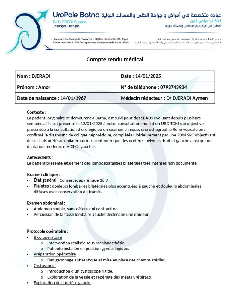 Compte Rendu Médical : Colique Néphrétique | PDF | Spécialités ...