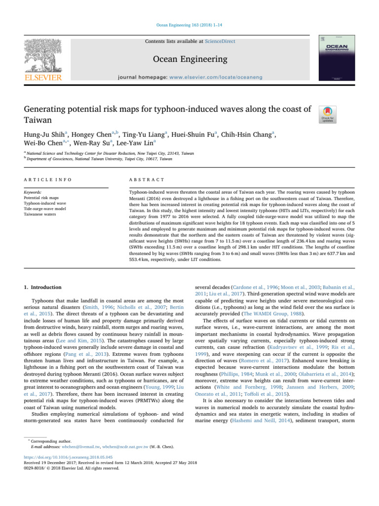 Shih et al. - 2018 - Generating potential risk maps for typhoon-induced | PDF | Tropical ...