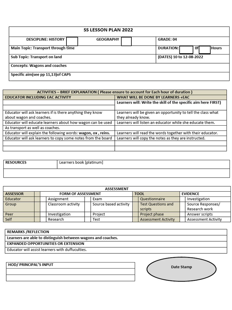 Grade 4 History: Transport Through Time | PDF | Lesson Plan | Teachers