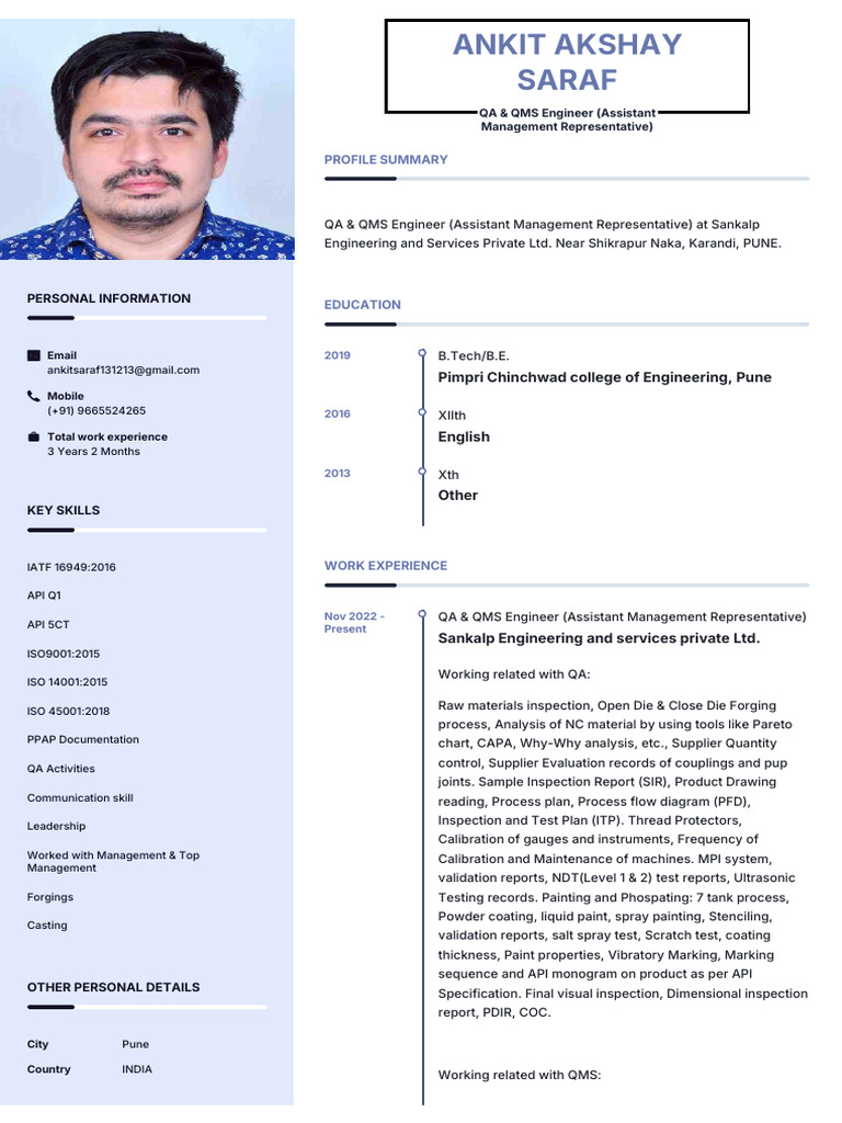 Ankit Resume | PDF | Iso 9000 | Business Process