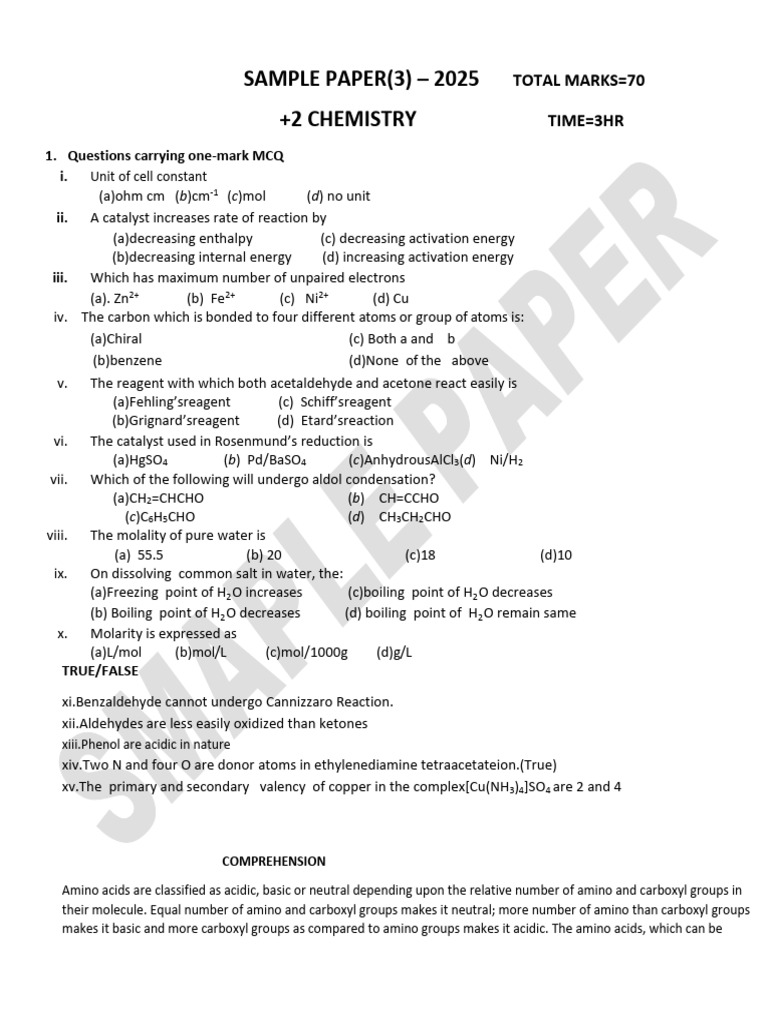 2025 Chemistry Sample Paper 2 | PDF | Amine | Acid