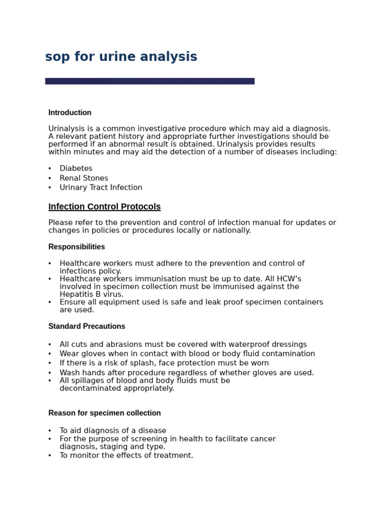 sop urine analysis | PDF | Kidney | Urine