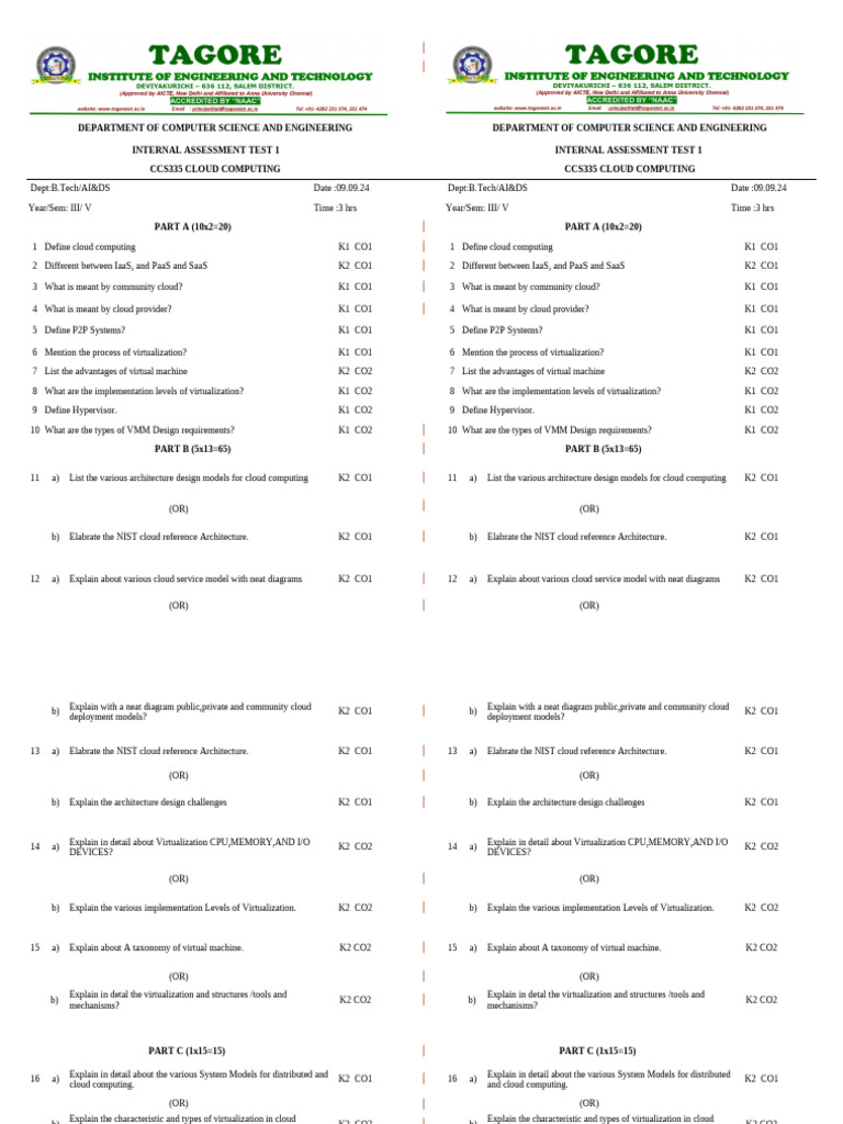 CC Iat1 QP Set 2-Vi Sem | PDF | Cloud Computing | Input/Output