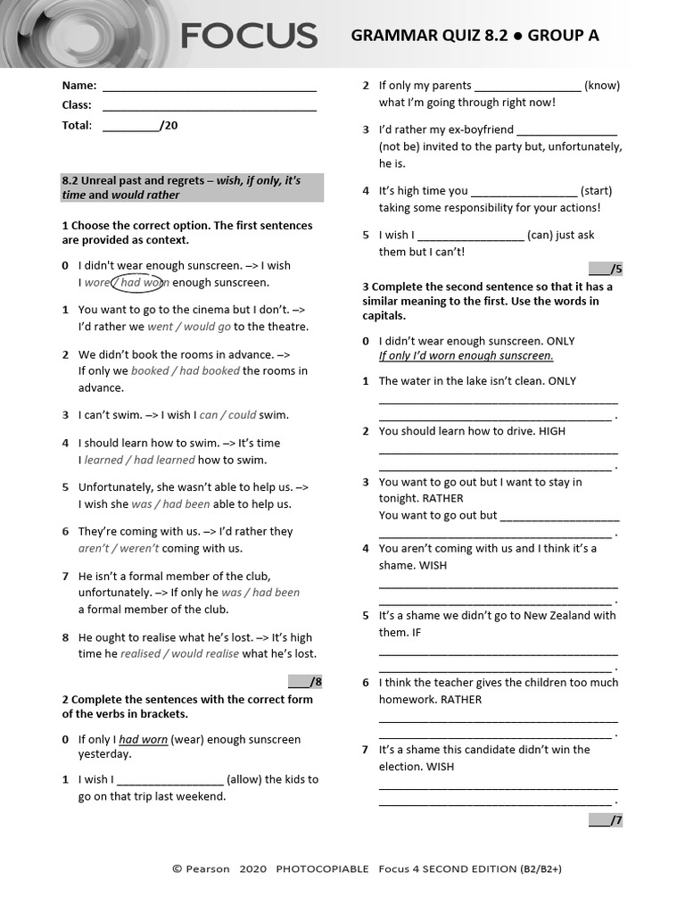 Focus4 2E Grammar Quiz Unit8 2 GroupA | PDF | Languages | Foreign Language Studies