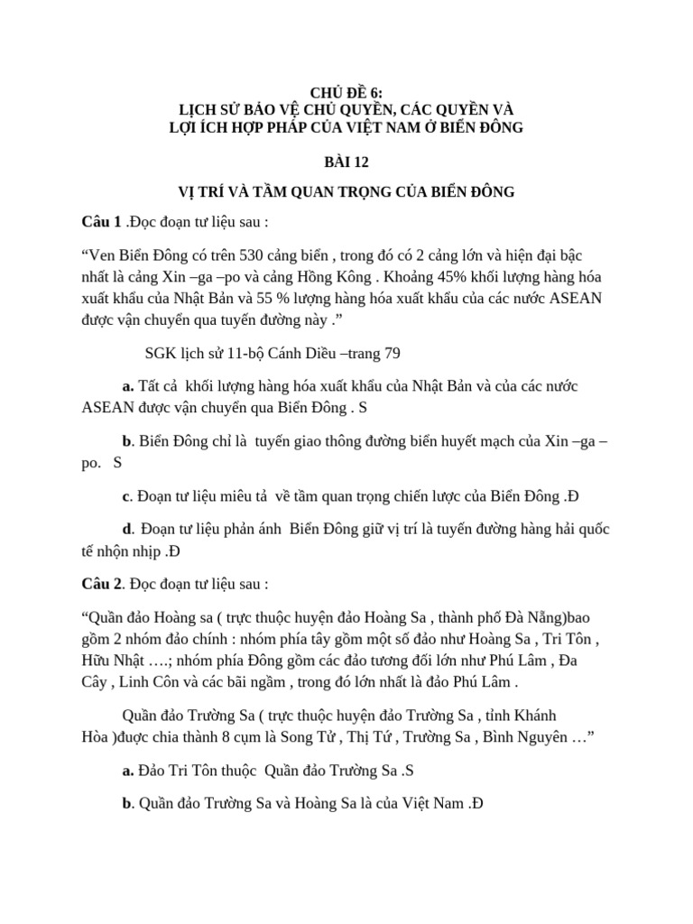 CÂU HOI DUNG SAI CHU DE 6 -SU 11 | PDF