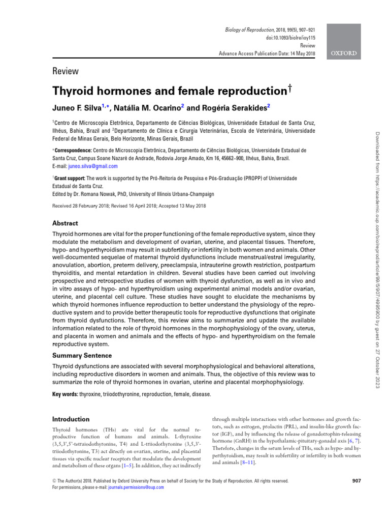 Thyroid Hormones and Female Reproduction | PDF | Thyroid Stimulating ...