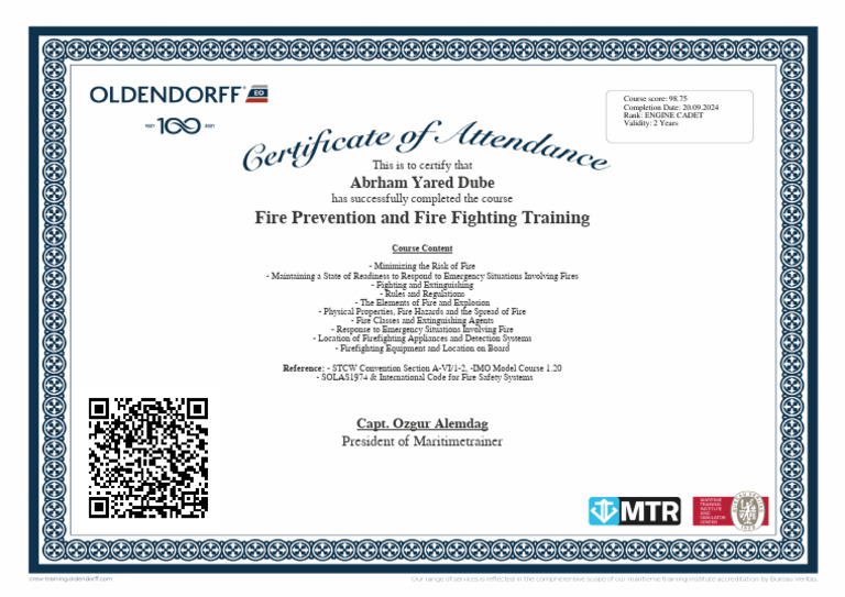 Fire Prevention and Fire Fighting Training-Certificate of Achievement ...