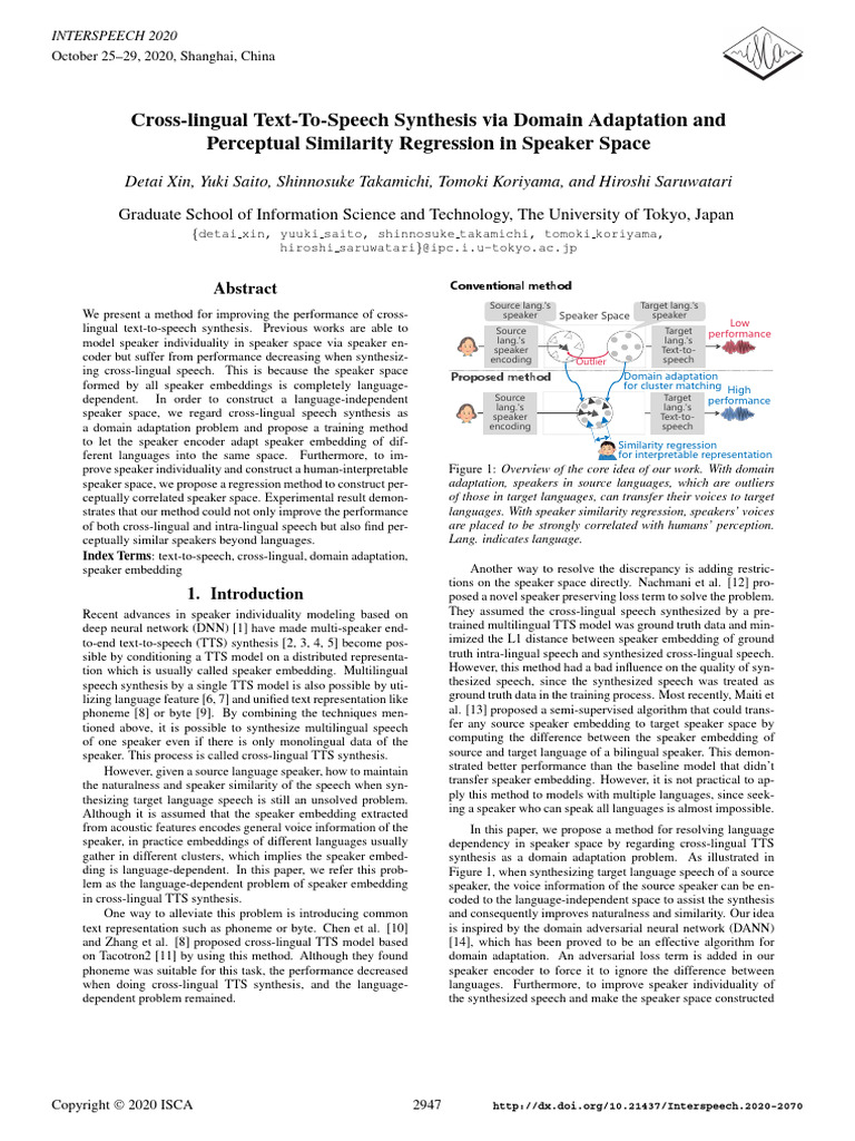 Cross-lingual Text-To-Speech Synthesis via Domain Adaptation and Perceptual Similarity ...