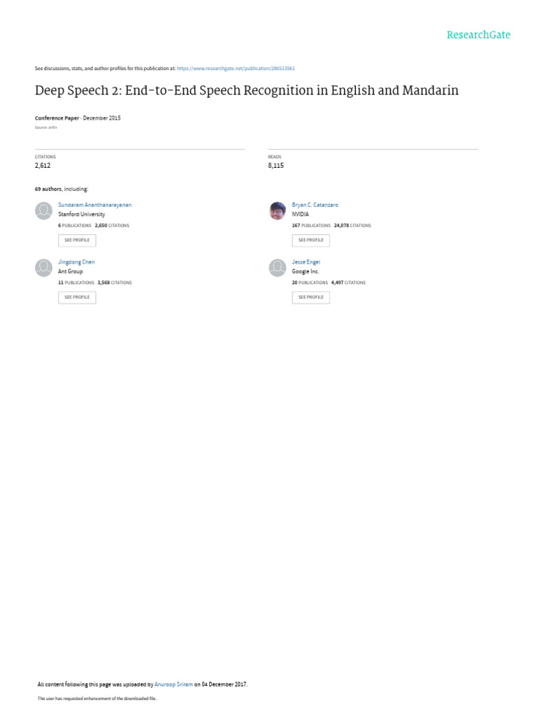 Deep Speech 2 - End-To-End Speech Recognition in English and Mandarin | PDF | Deep Learning ...
