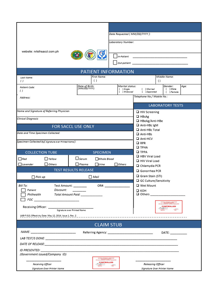 Laboratory Request Form for Testing | PDF | Sexually Transmitted ...