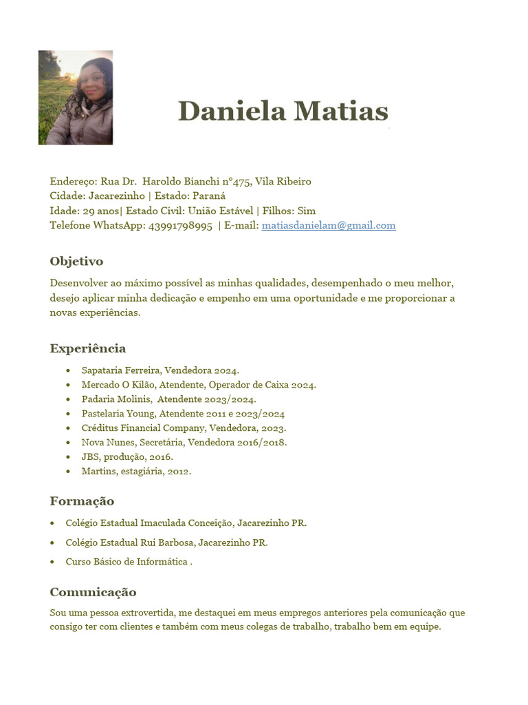Currículo Daniela Matias 07.01 | PDF