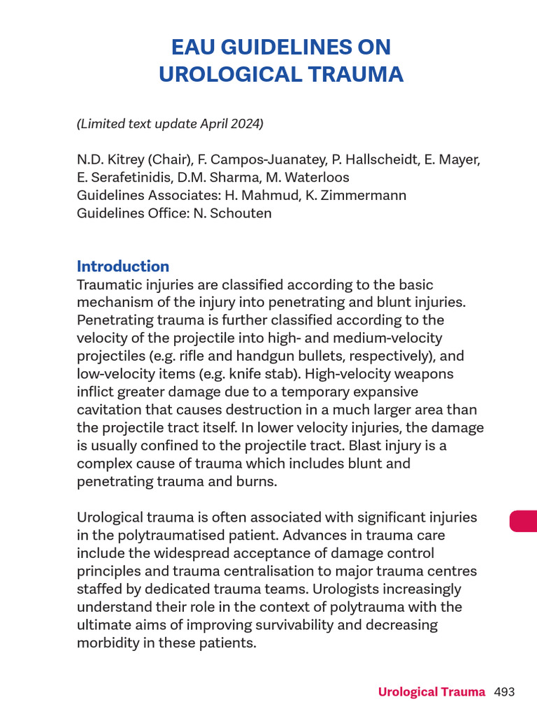 EAU Pocket On Urological Trauma 2024 | PDF | Major Trauma | Kidney