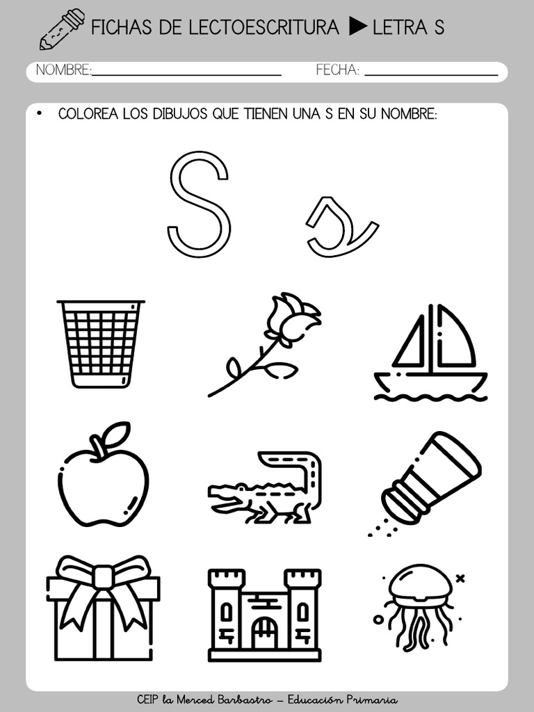Fichas de Lectoescritura: Letra S | PDF