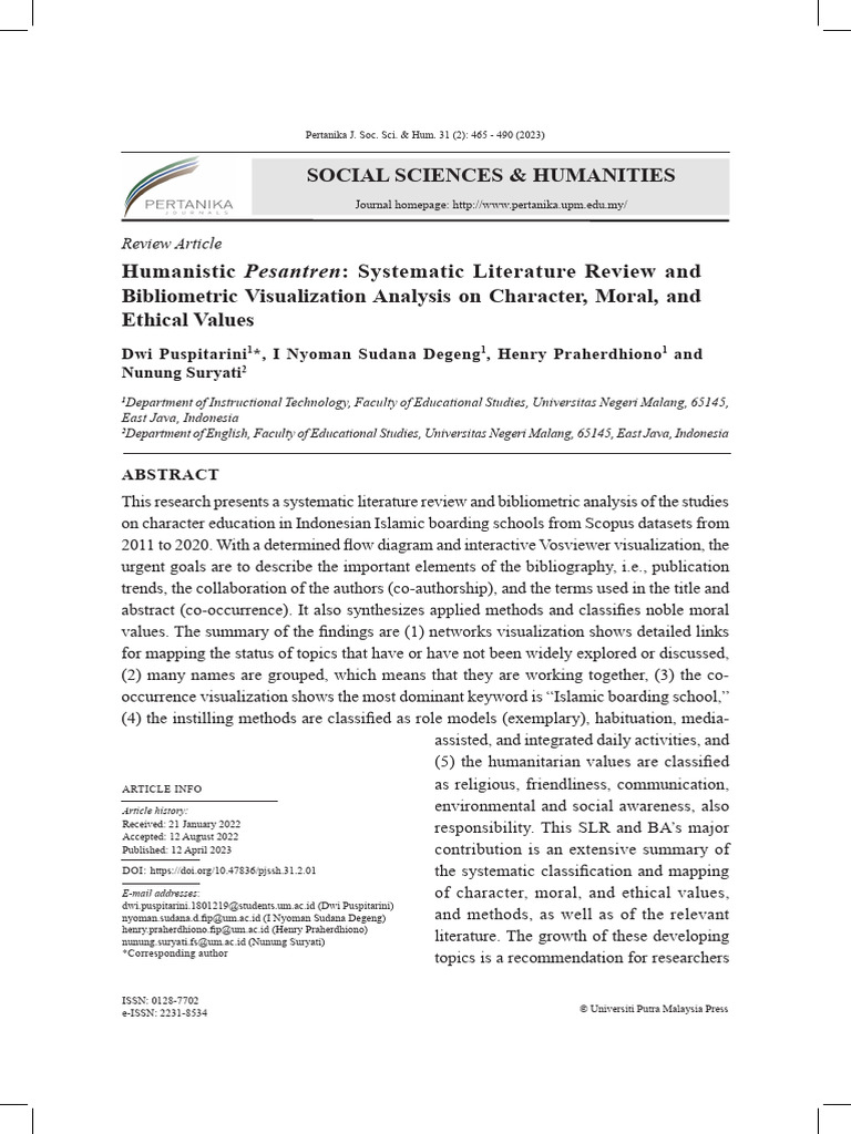 Humanistic Pesantren: SLR & BA Analysis | PDF | Systematic Review | Data