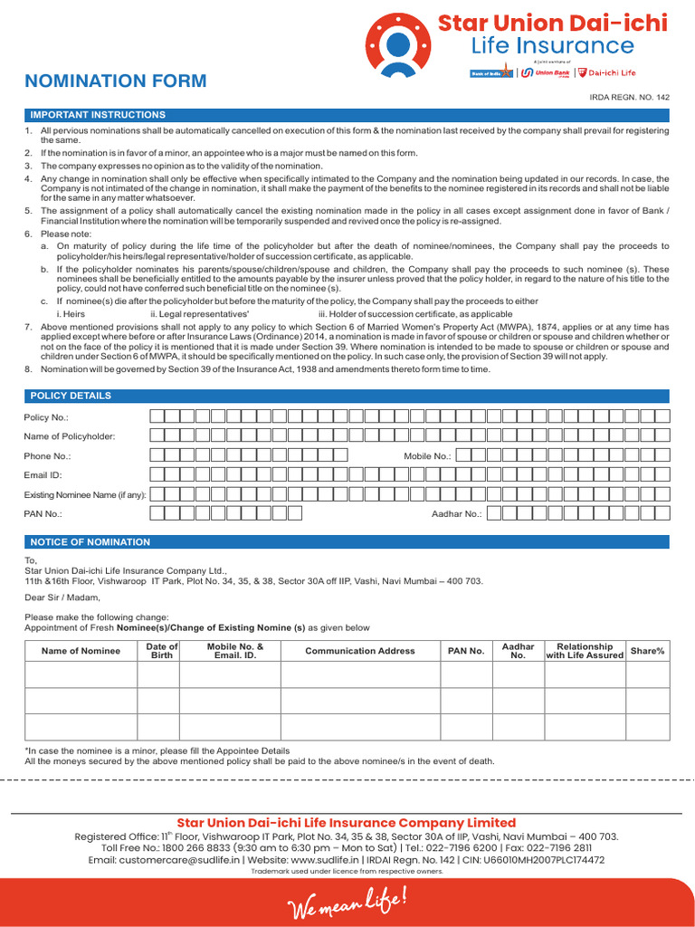 Nomination Form_SUD Life | PDF | Insurance | Life Insurance