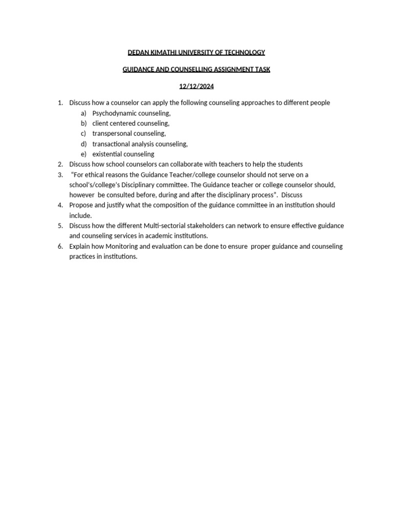 Guidance and Counselling Assingment 12.12.24 | PDF