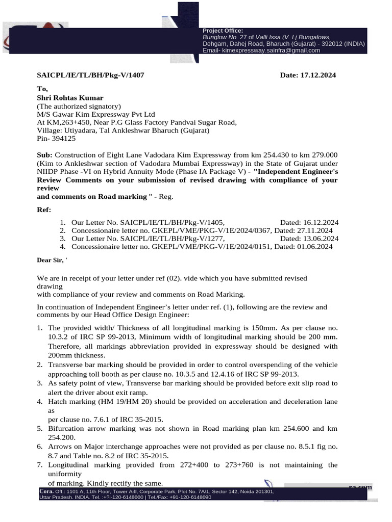 SAICPL Letter No. 1407 Reg. - Independent Engineer's Review Comments On ...