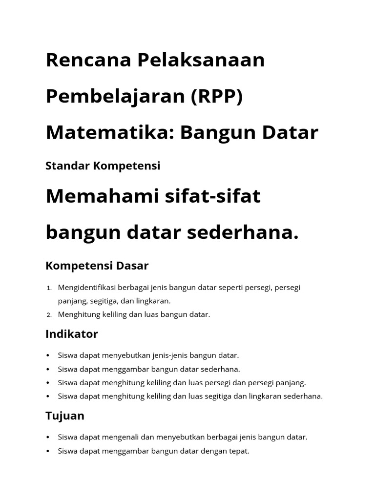 Rencana Pelaksanaan Pembelajaran (RPP) | PDF