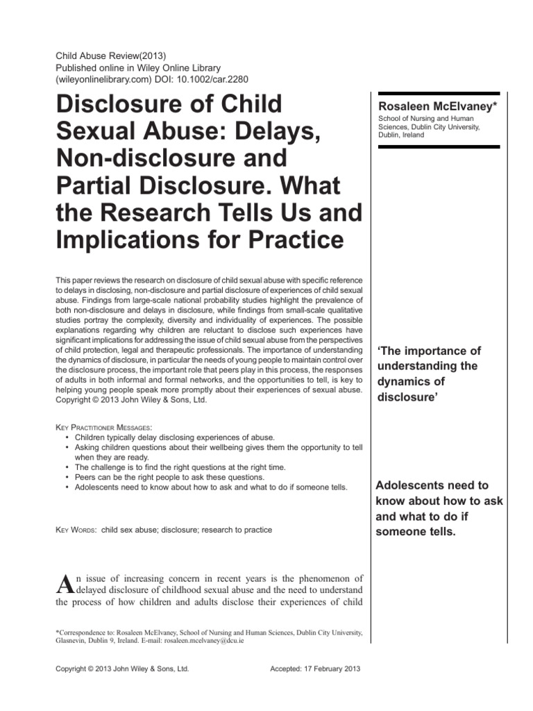 Disclosure of Child Sexual Abuse Delays Non Disclosures and Partial ...