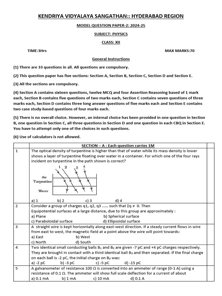Physics 10 Model Question Papers | PDF | Inductance | Electromagnetic ...