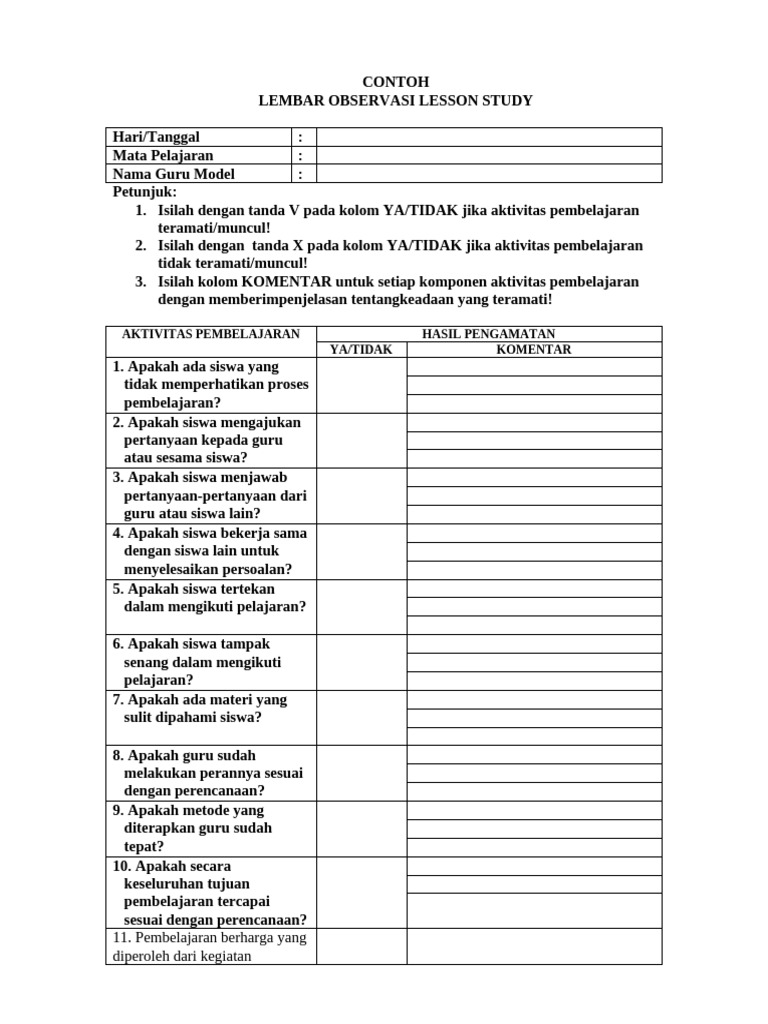Lembar-Observasi Dan Sistematika Laporan | PDF