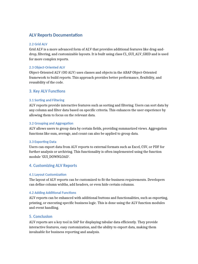 ALV Reports Documentation | PDF