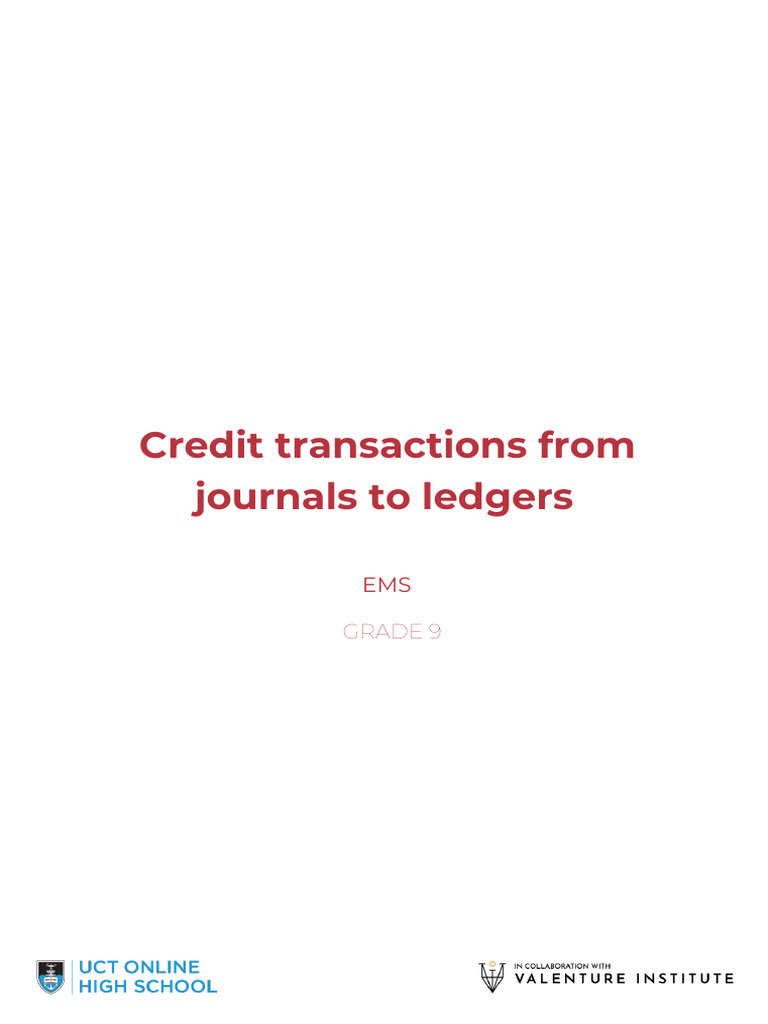 Grade 9 - EMS - Credit Transactions From Journals To Ledgers - Answer ...