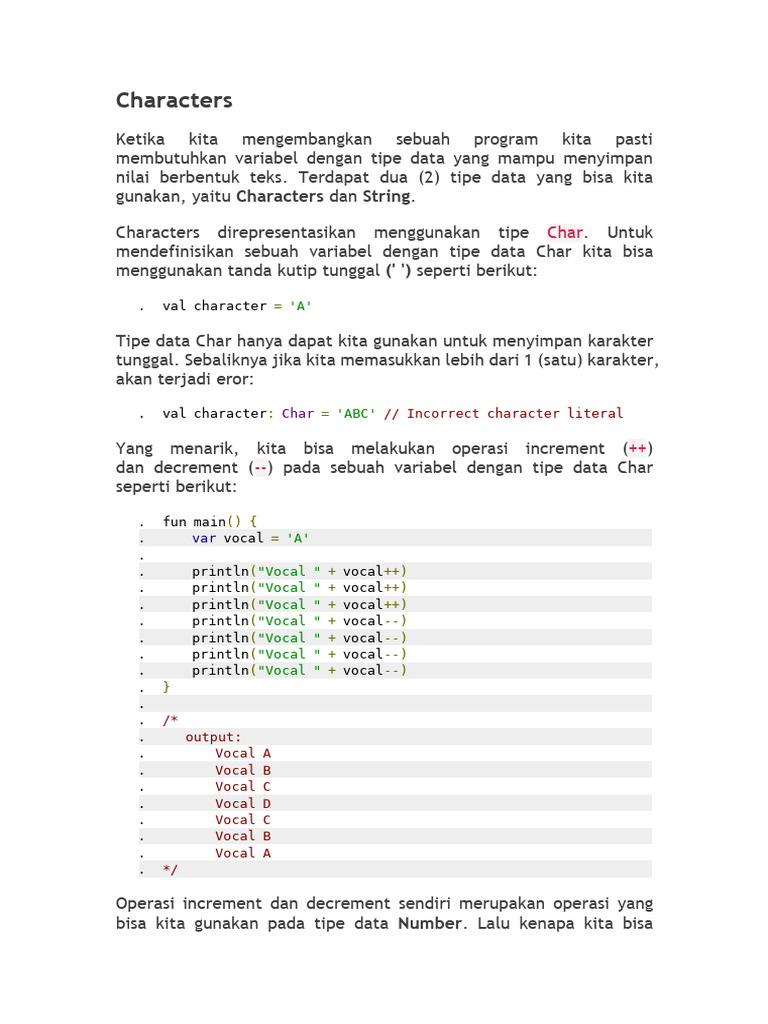 Memahami Tipe Data Char dalam Pemrograman | PDF