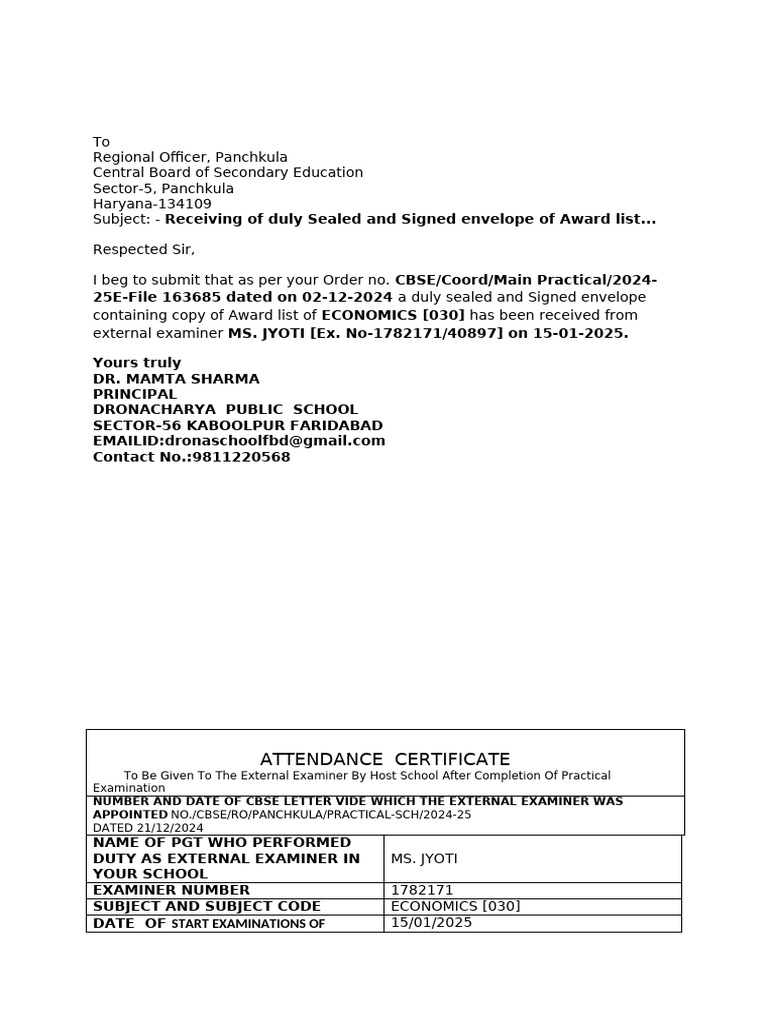 CBSE Practical Exam Acknowledgment Letters | PDF | Qualifications