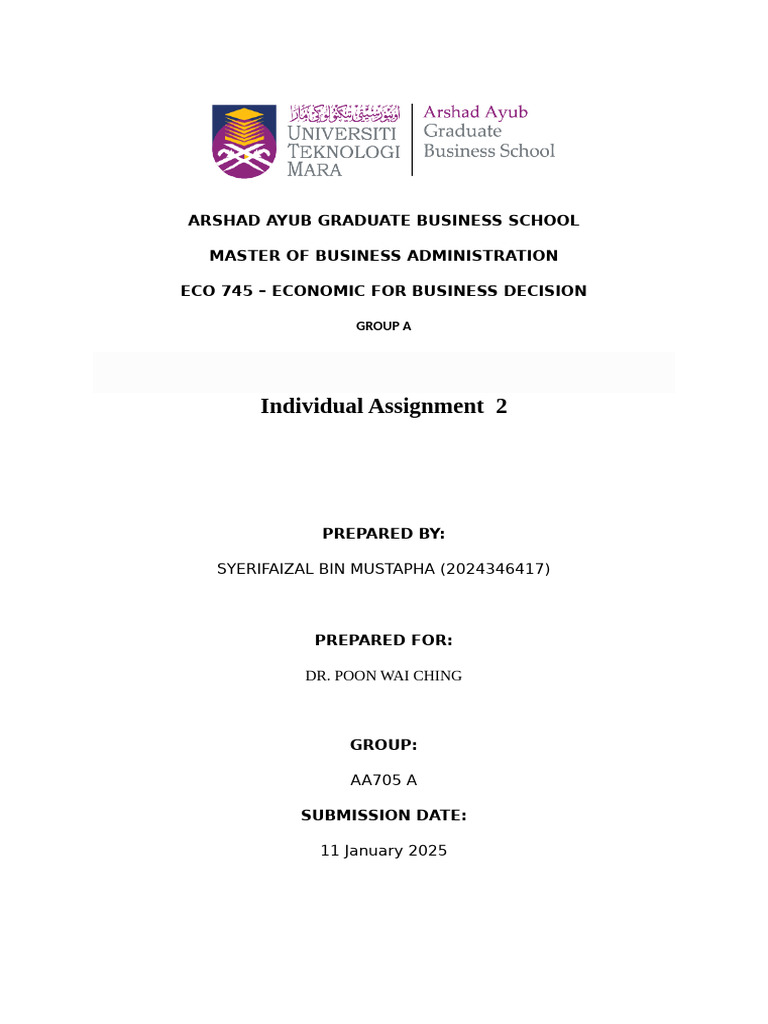 Individual Assignment 2-(Syerifaizal)2024346417.Rev00 | PDF | Demand | Applied Mathematics