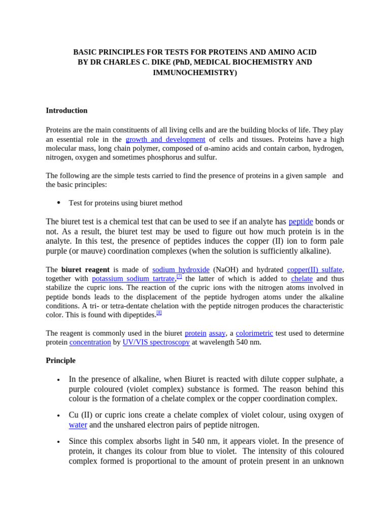 Basic Principles For Tests For Proteins and Amino Acid | PDF | Atoms ...