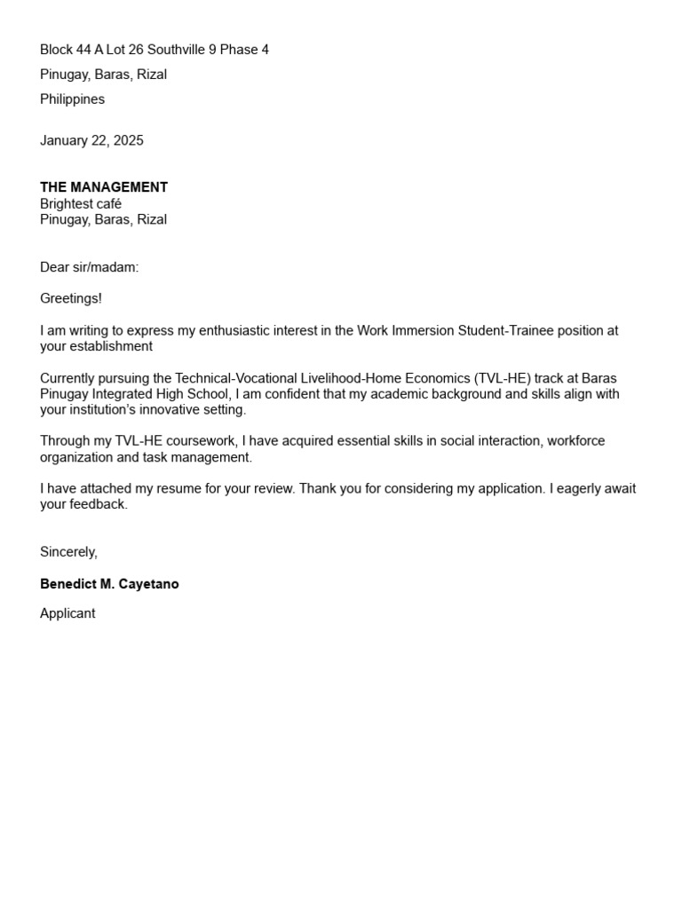 Application for Work Immersion Position | PDF