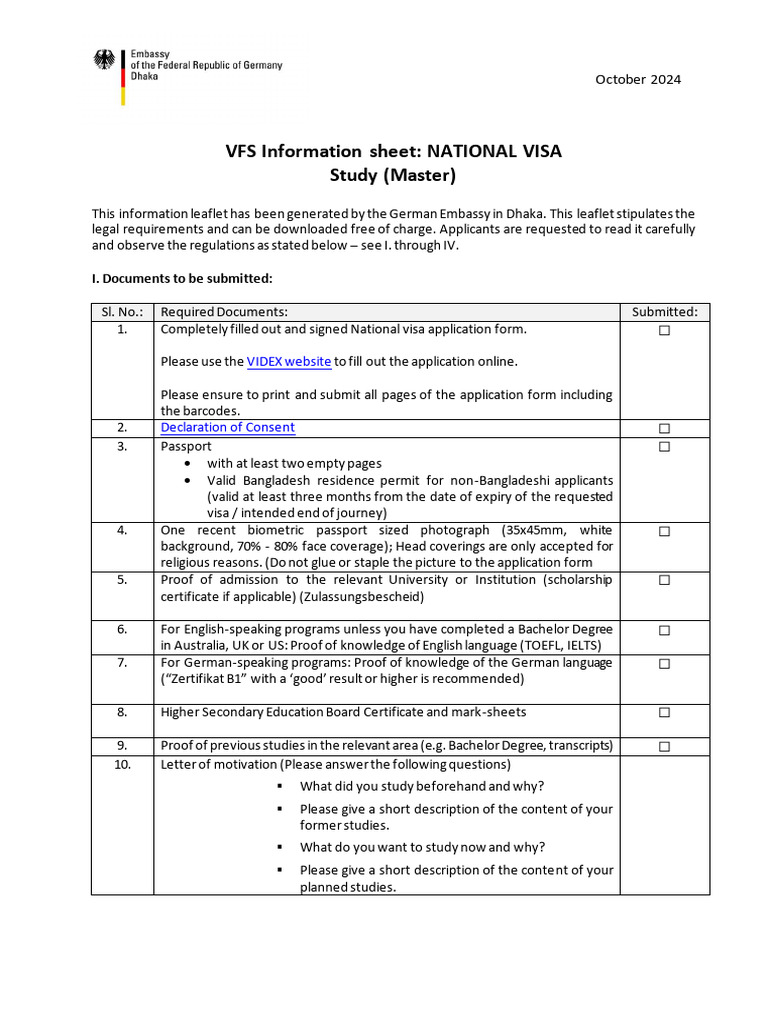 2024-VFS-Requirements-for-study-visa | PDF | Travel Visa | Passport