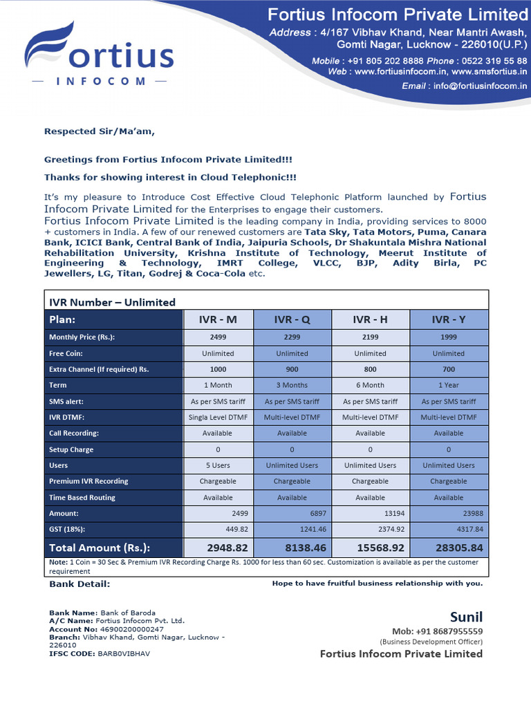 IVR Number Proposal (Unlimited) (1) | PDF | Interactive Voice Response ...